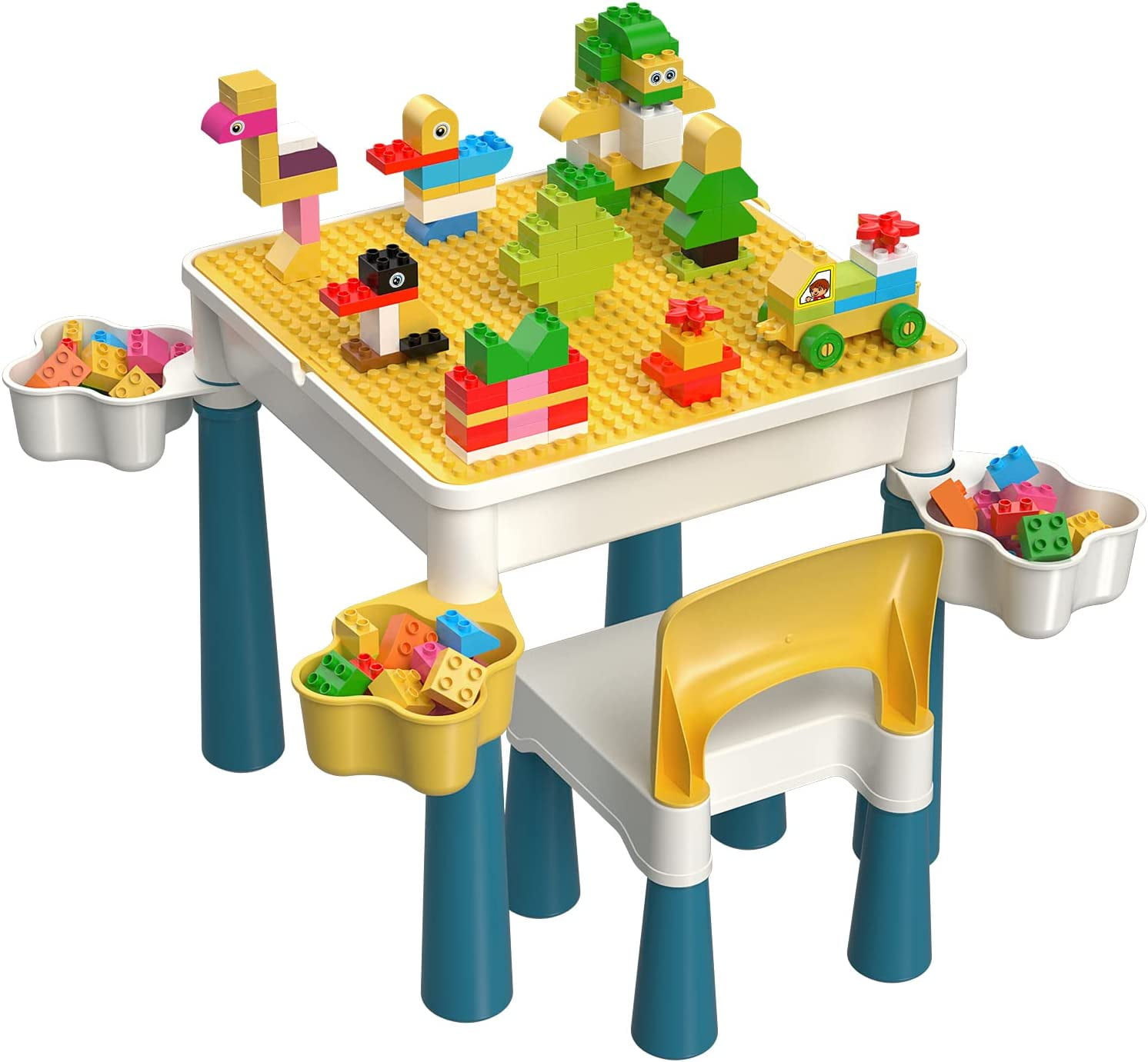 Kids 5-in-1 Multi Activity Table Set - Building Block Table with ...