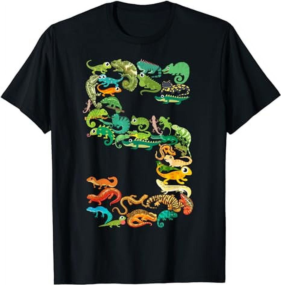 Kids 5th Birthday Reptiles Lizards Themed 5 Year Old Boys T-Shirt ...