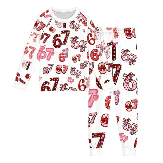 Kids 6 7 Meme 2 Piece Set Love Heart Print Design Long Sleeve Shirt ...