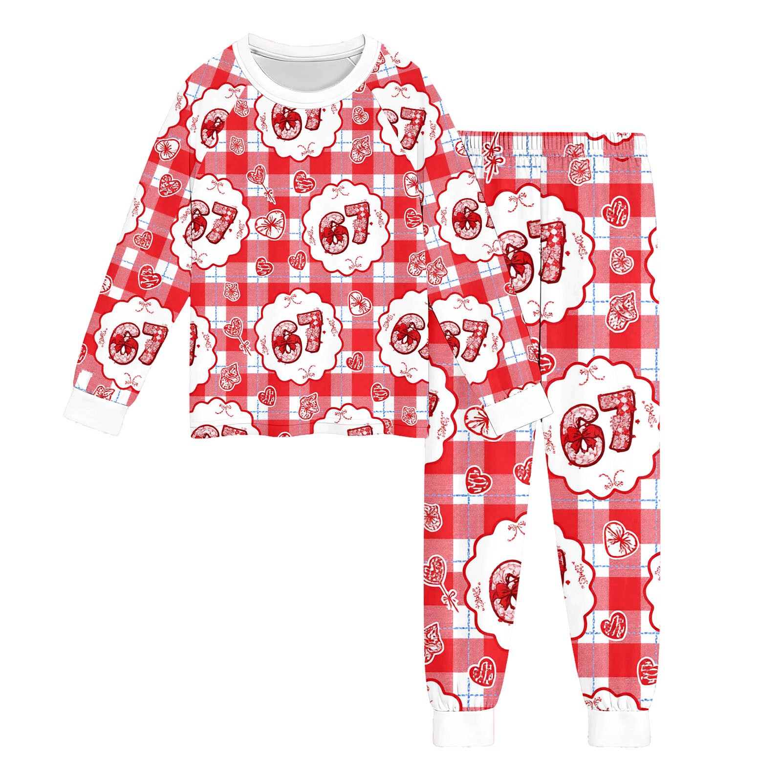 Kids 6 7 Meme Pjs Set Love Heart Print Casual Playwear Pajamas Sets ...