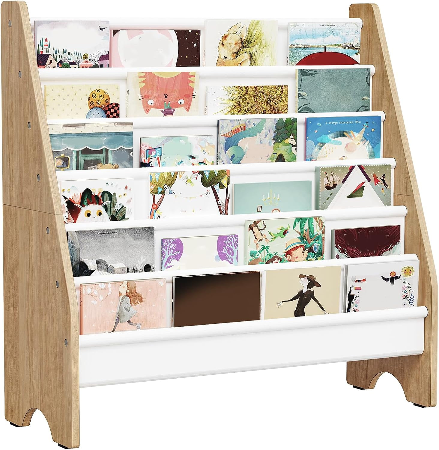 Kids 6-Tier Bookshelf, Sling Bookcase for Kids, Magazine and Book ...