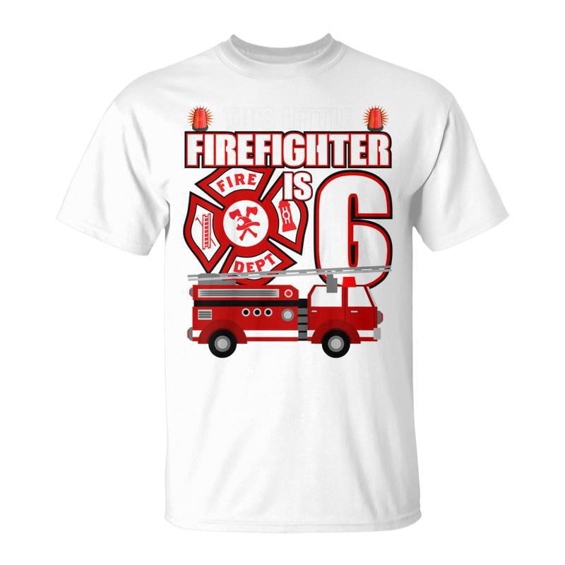Kids 6 Year Old Firefighter Birthday Party Fire Truck 6Th TShirt ...