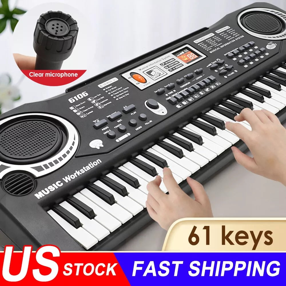 Kids 61-Key Music Electronic Keyboard with Microphone & Stand, Digital ...