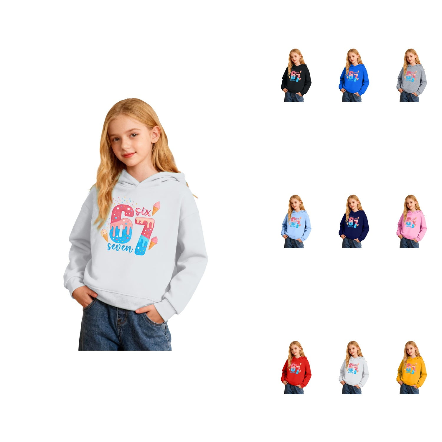 Kids 67 Boys Girls Oversized Long Sleeve Hoodie & Loose Sweatpants Set ...