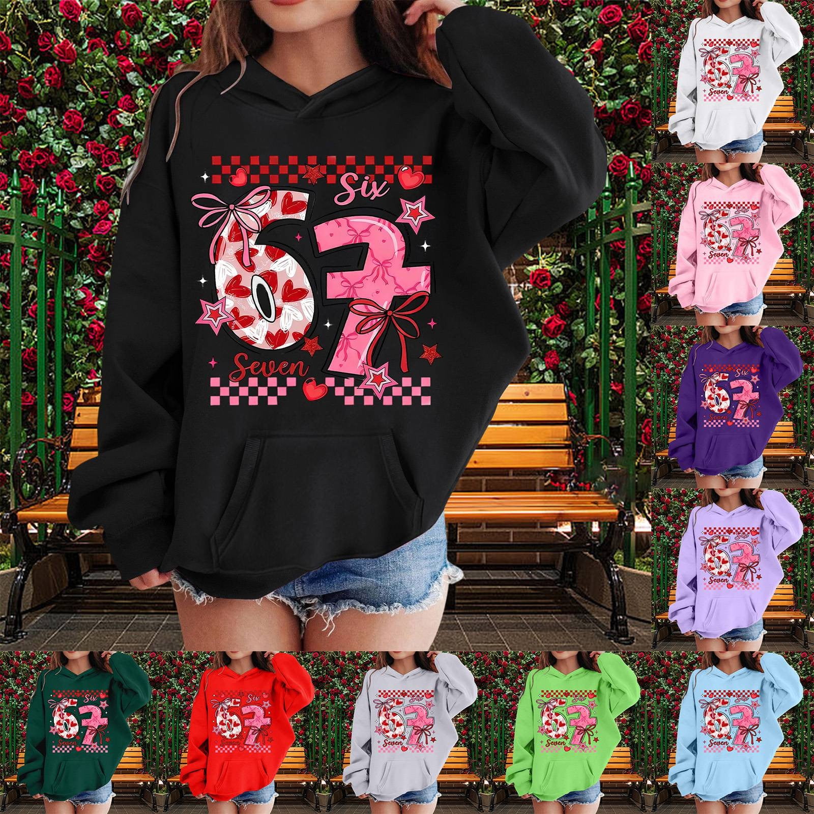 Kids 67 Hoodie Sweatshirt Fashion Valentine's Day Love Graphic Long ...