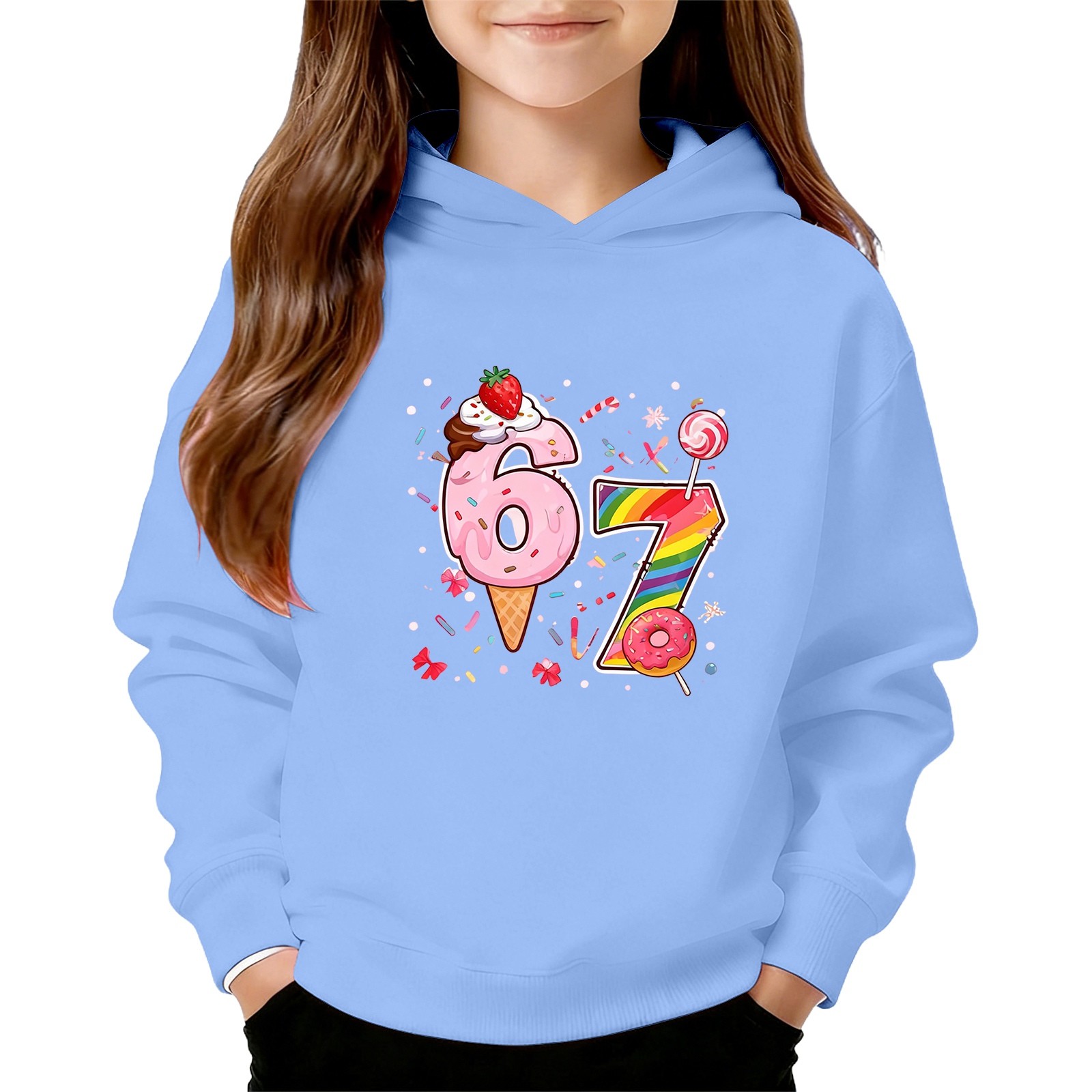 Kids 67 Sweatshirt Boys Girls Six Seven Meme Six Seven Cartoon Hoodies ...