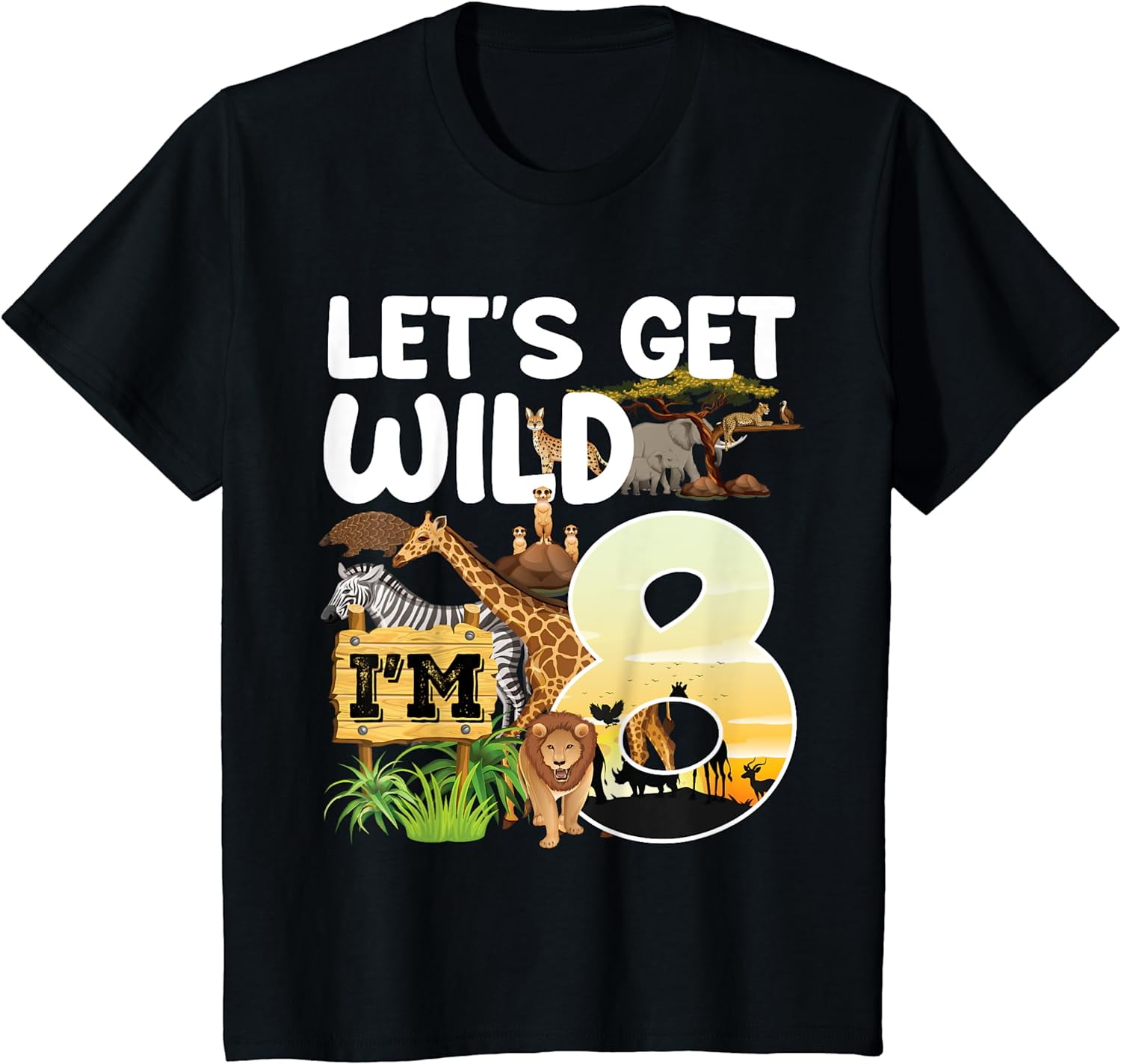 Kids 8 Year Old Zoo Birthday Safari Jungle Animal 8th B-day T-Shirt ...