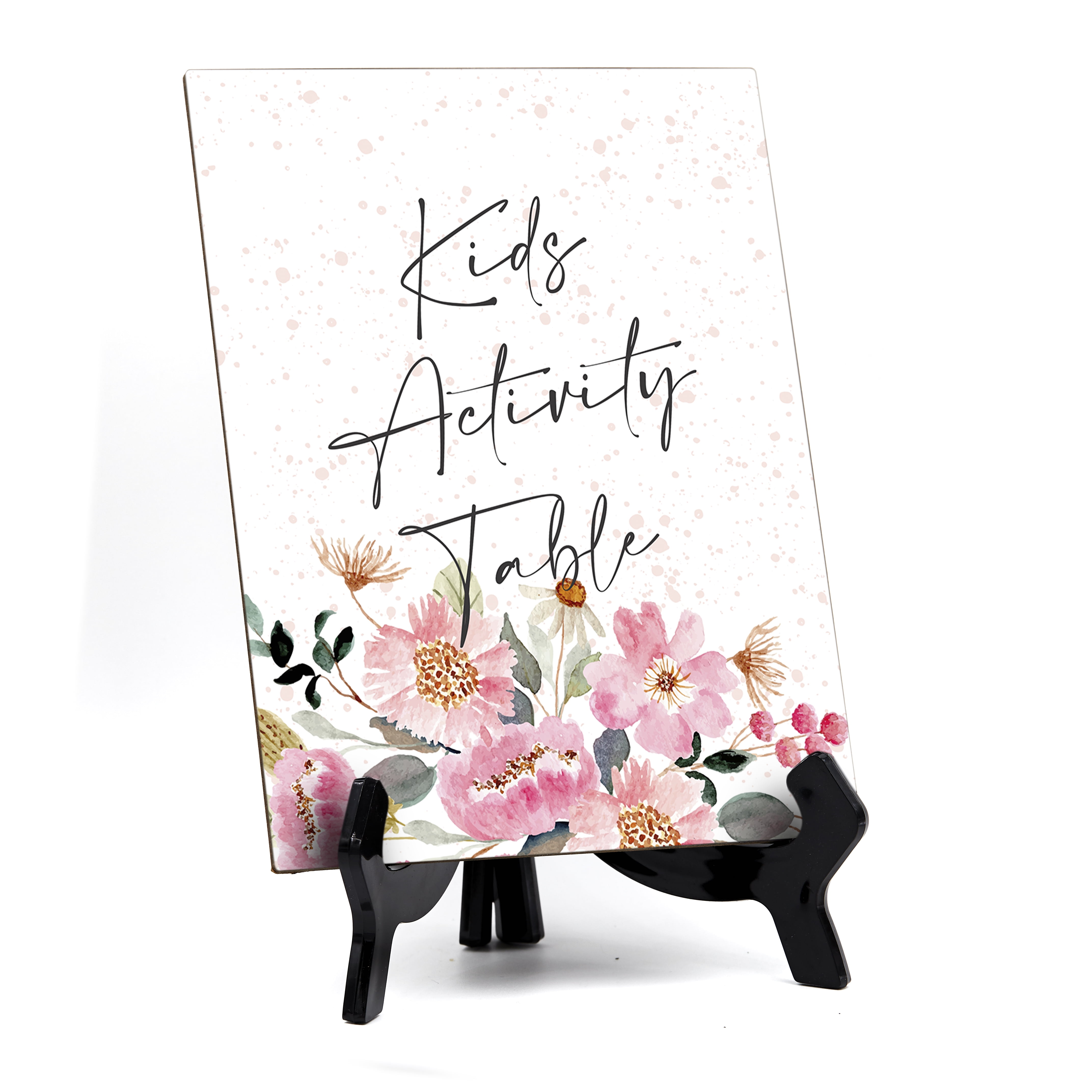 Kids Activity Table Sign with Easel, Floral Watercolor Design (6" x 8 ...