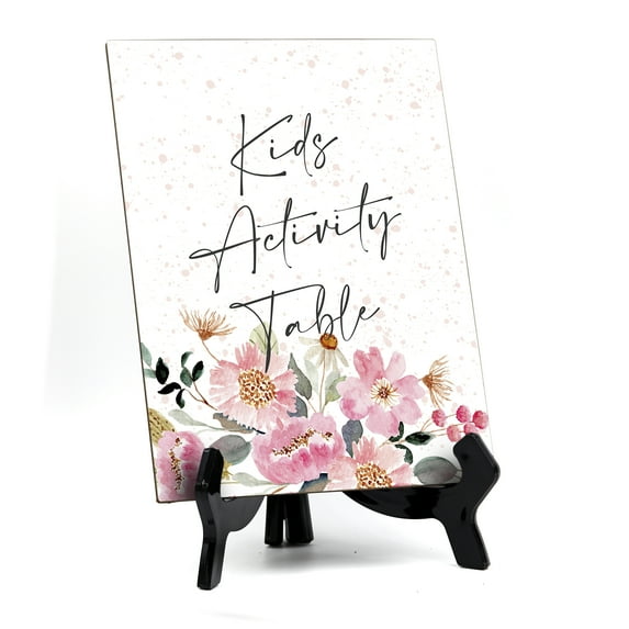 Kids Activity Table Sign with Easel, Floral Watercolor Design (6" x 8 ...