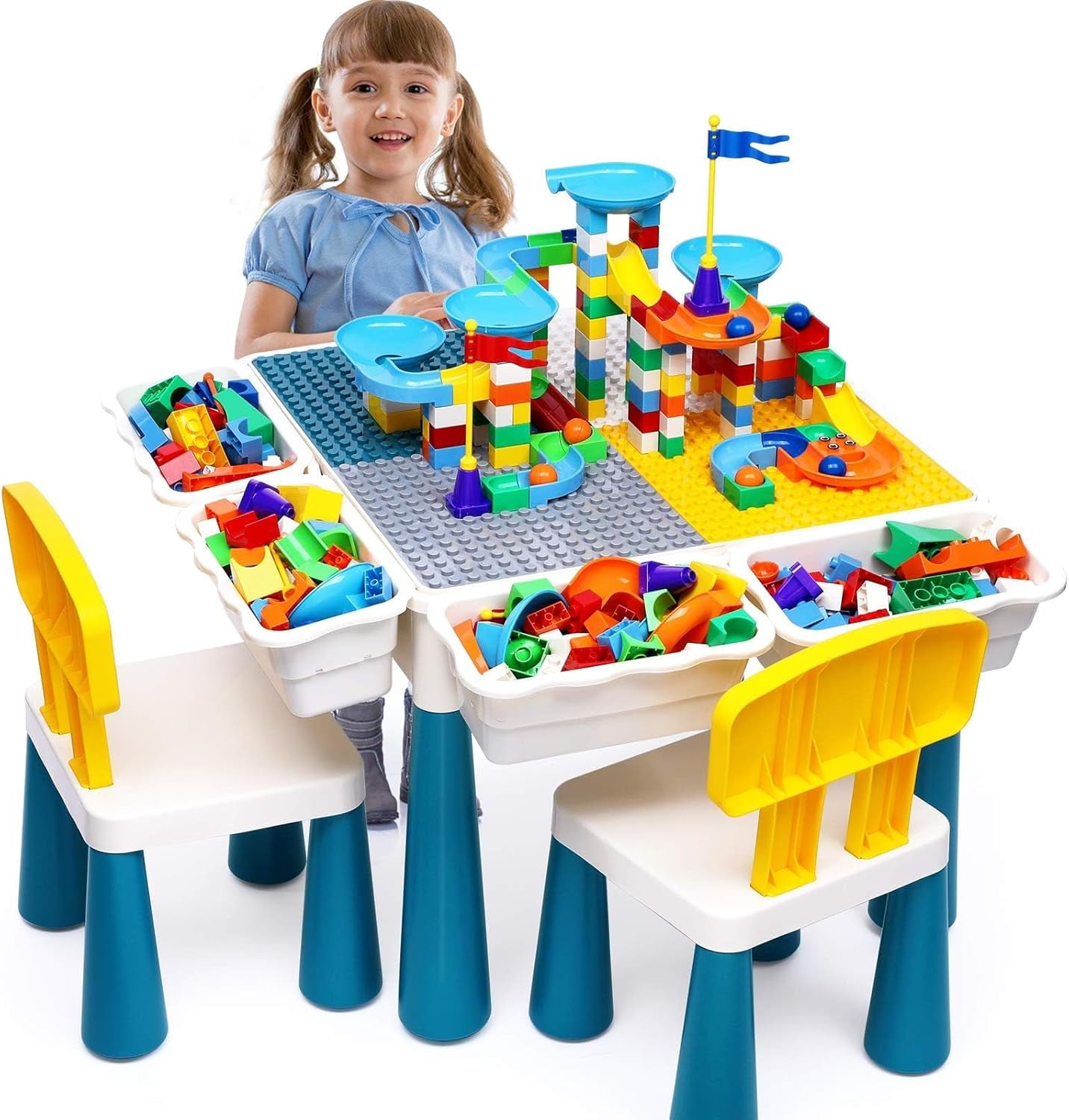 Kids Activity Table Toddlers Kids Table and Chair Set with 152Pcs Large ...