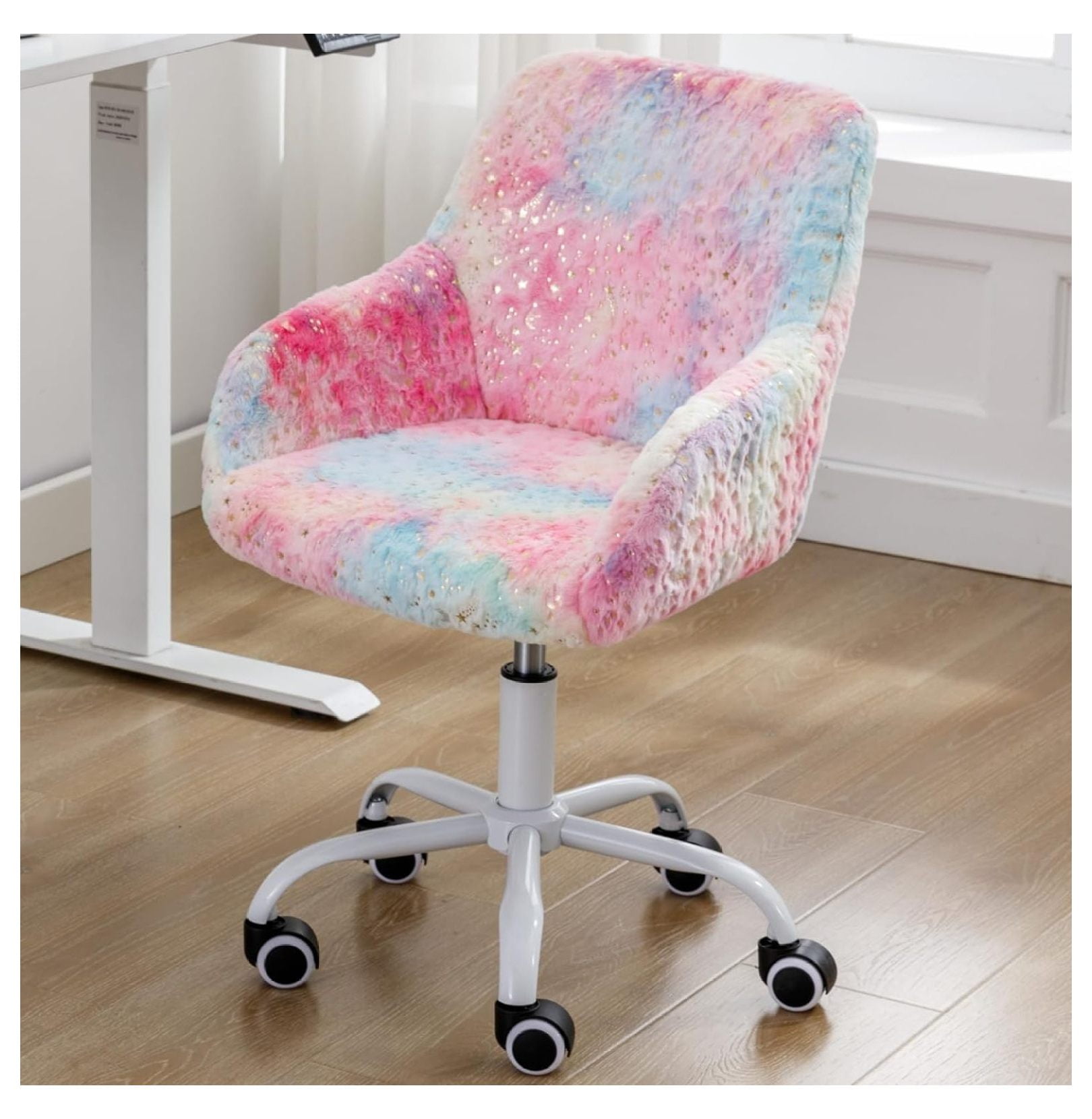 Kids Adjustable Desk Chair, Furry Study Chair with Swivel Base Cute ...