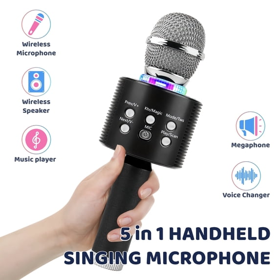 Kids & Adults Karaoke Microphone with Hi-Fi Sound, Colorful LED Lights ...