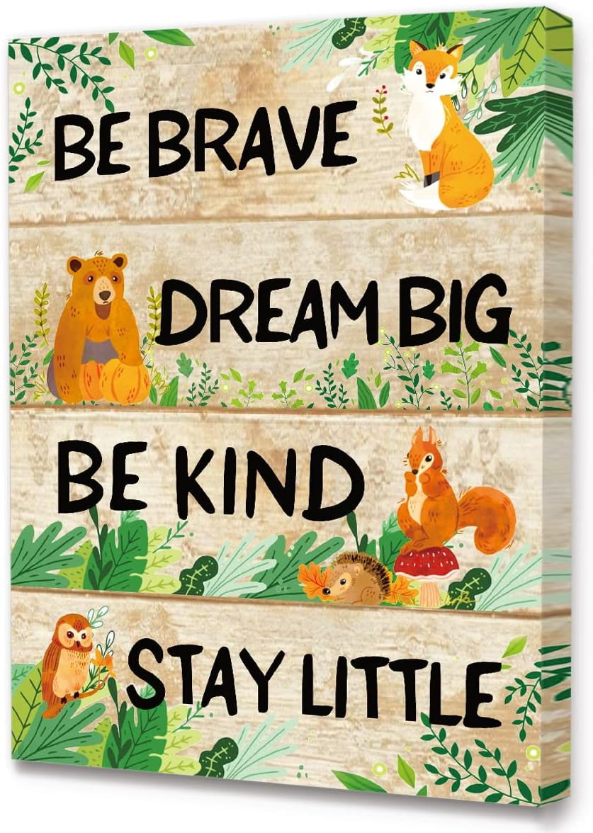 Kids Affirmation Woodland Animals Themed Canvas Framed Wall Art,Be ...