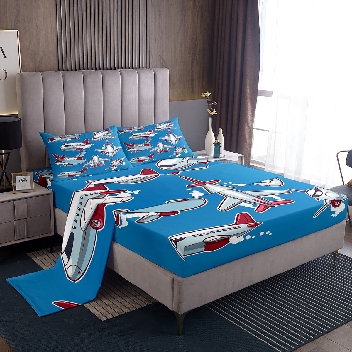 Kids Aircraft Bed Sheets Set Boys Cartoon Airplane Print Sheet Set ...