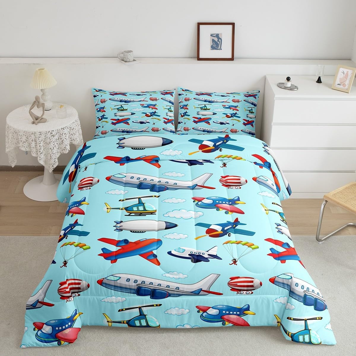 Aircraft Comforter Set Cartoon Airplane Print Comforter Helicopter ...