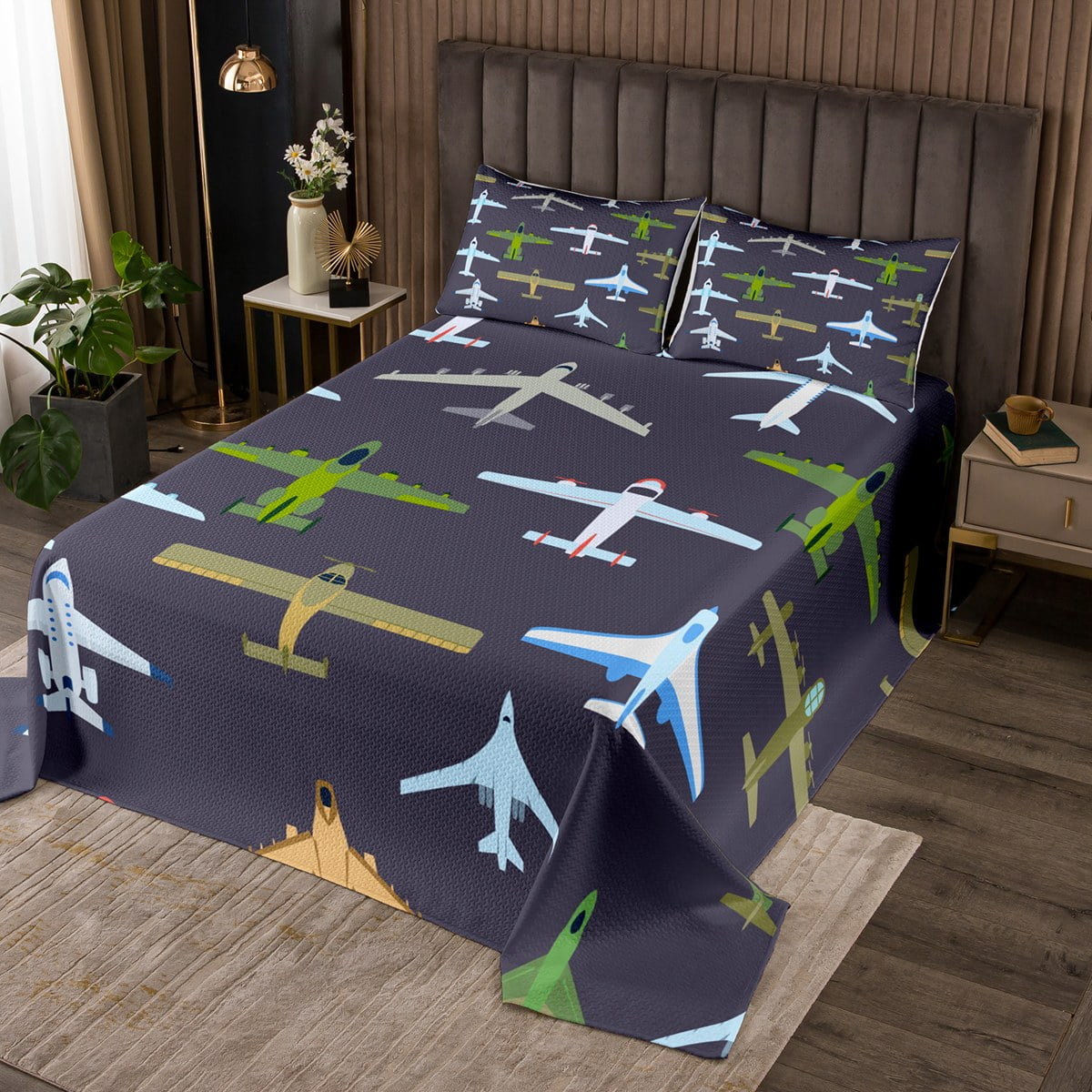 Airplane Bedspread Set King Size,Aircraft Print Coverlet Set Teens ...