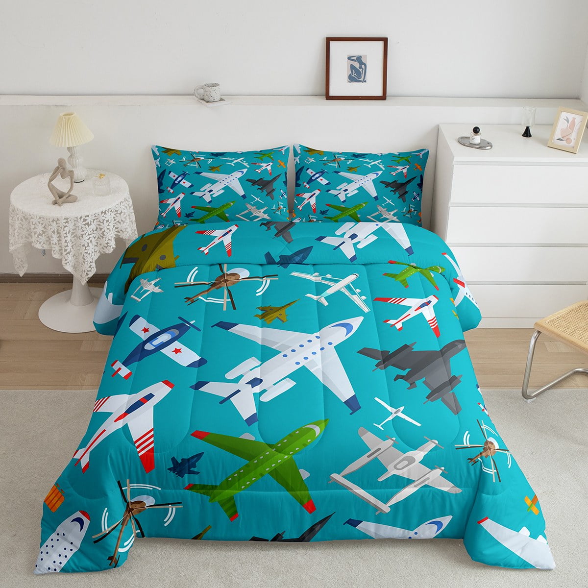 Kids Airplane Comforter Set Full Size Colorful Cartoon Aircrafts ...