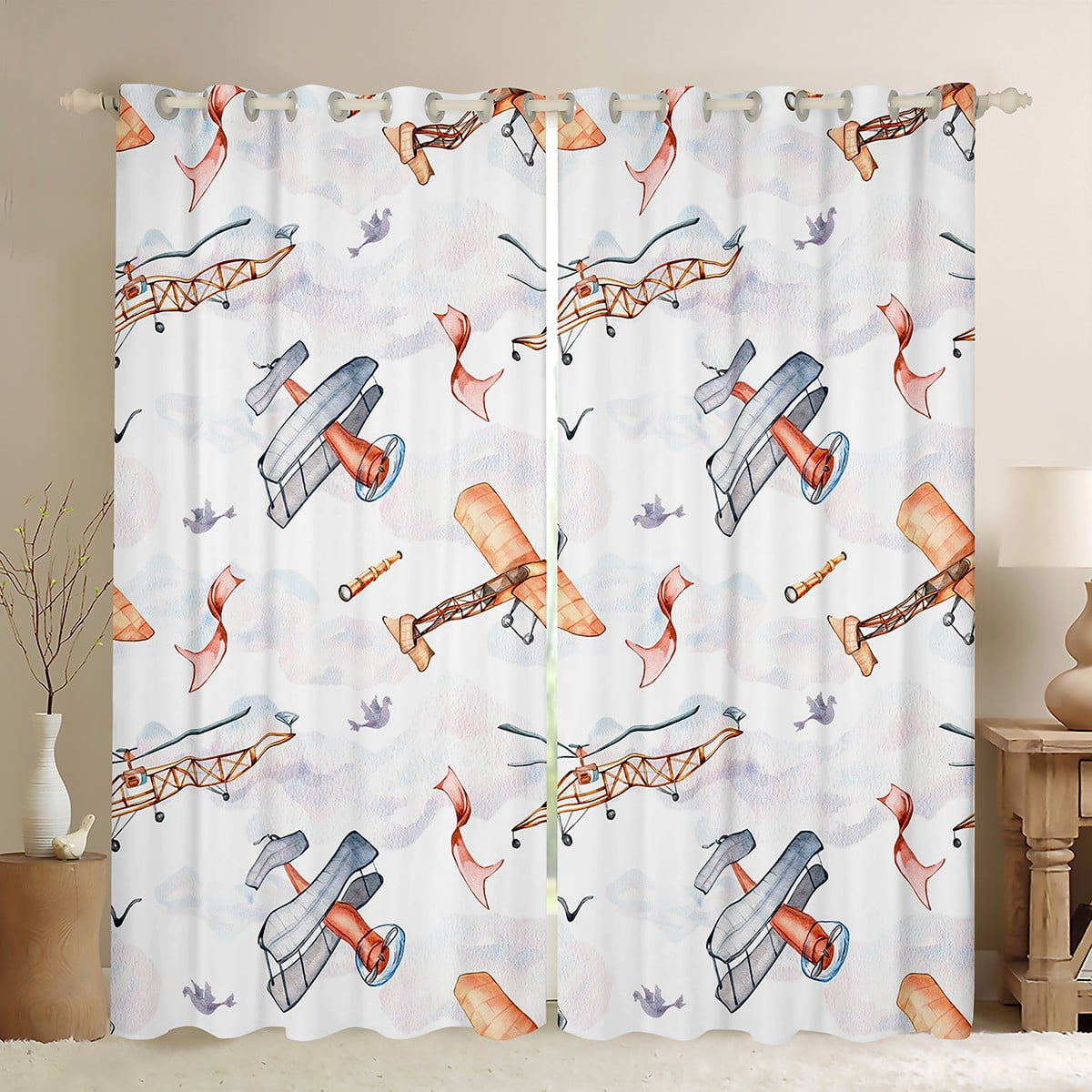 Kids Airplane Curtains for Boys Girls Watercolor Aircraft Curtains ...