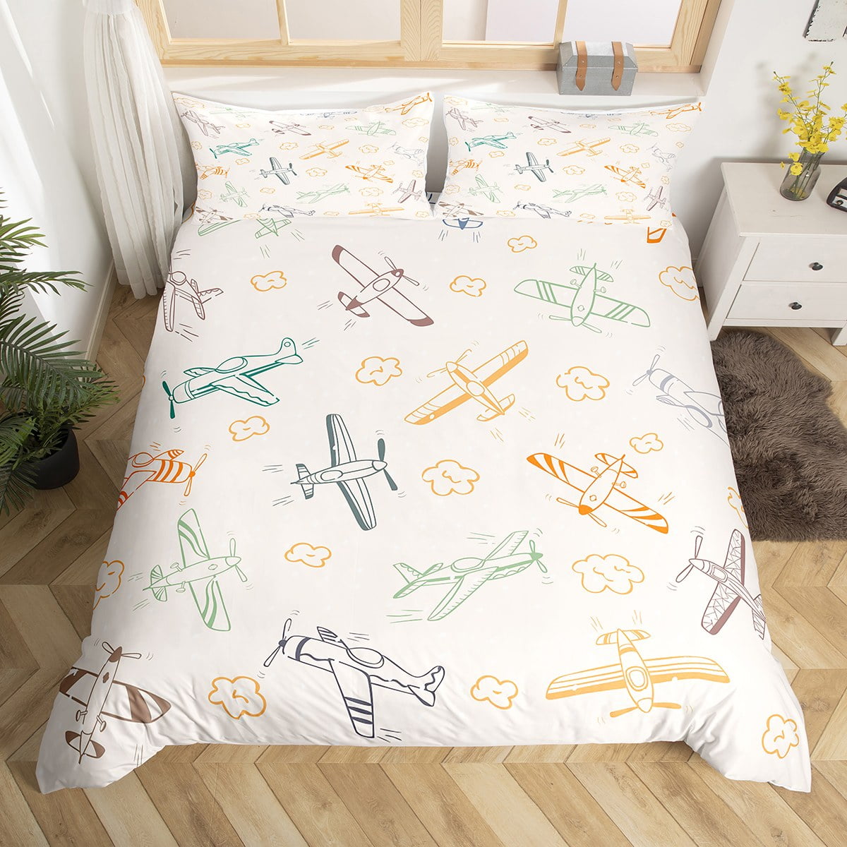 Airplane Duvet Cover Queen Size Aircrafts Pattern Comforter Cover for ...