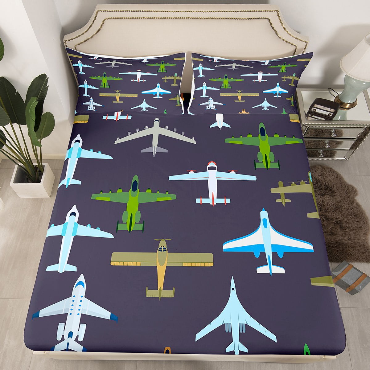 Airplane Fitted Sheet Queen Size,Aircraft Print Bed Sheets Teens ...
