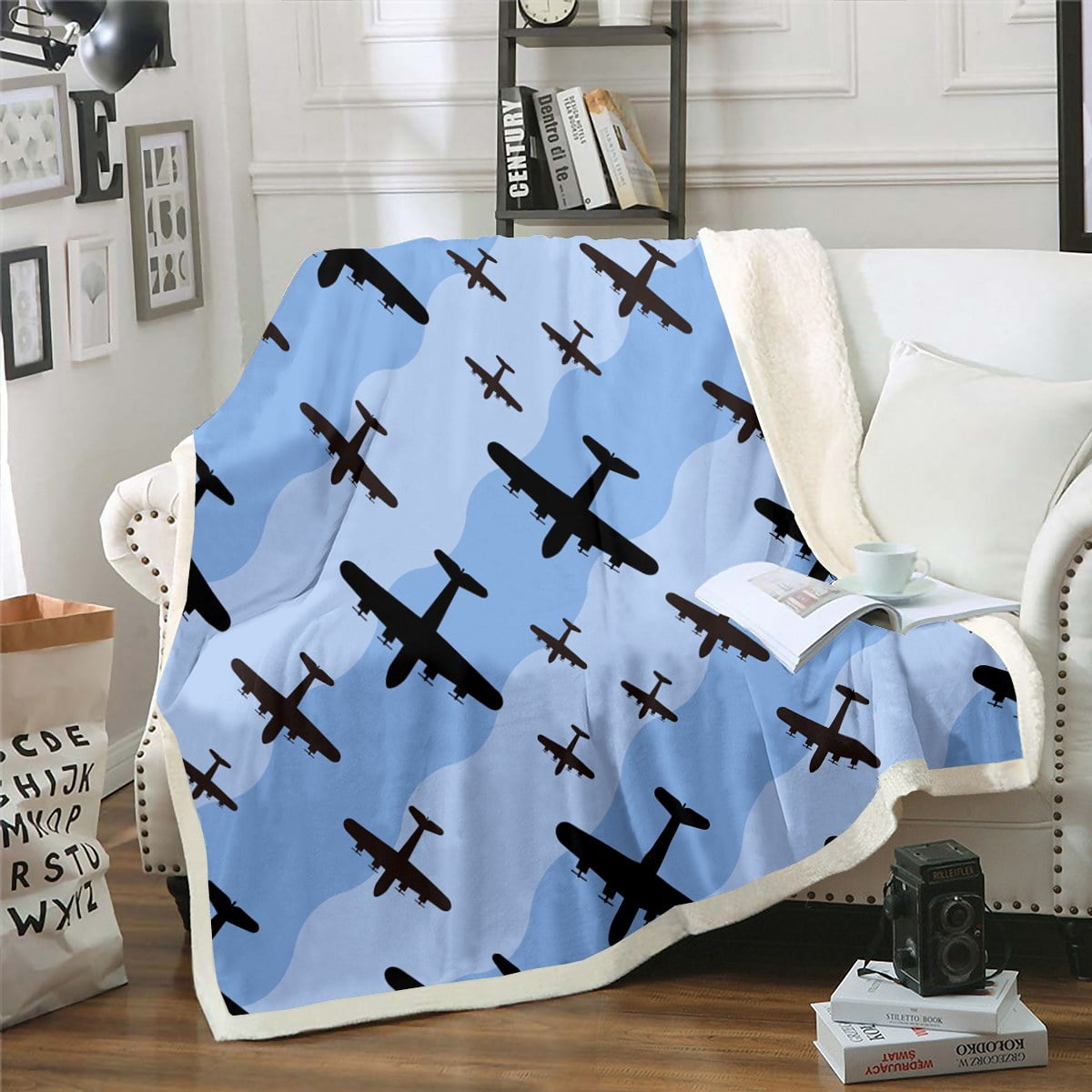 Airplane Throw Blanket 40x50 Size Aircrafts Silhouette Fleece Blanket ...