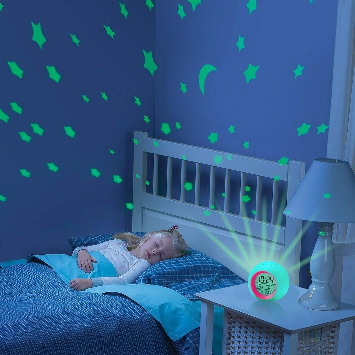 Kids Alarm Clock,Moon Stars Projector Alarm Clock,7 Color Changing ...