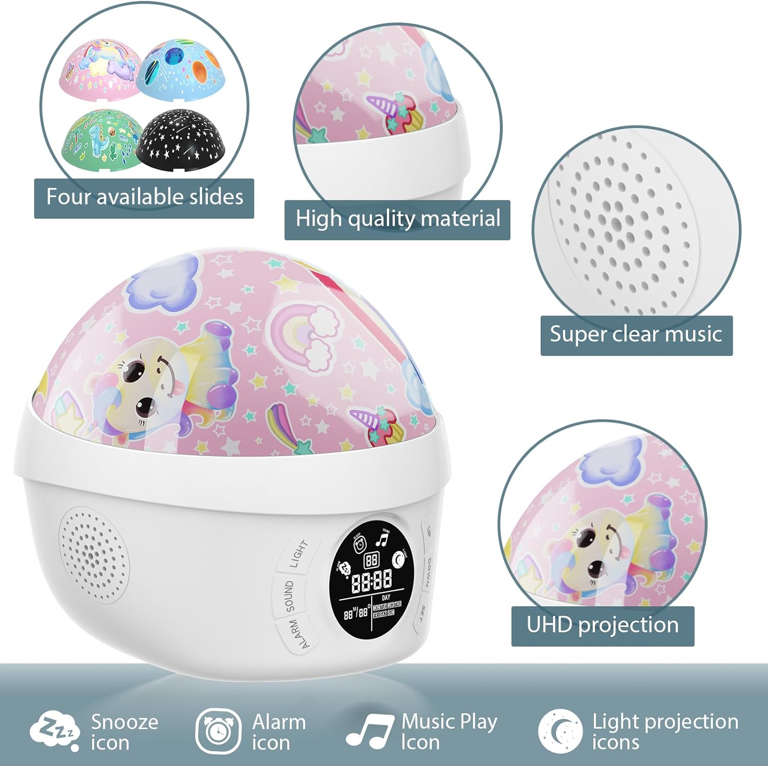 Kids Alarm Clock,Unicorn Projector Night Light Clocks For Kids Girls ...