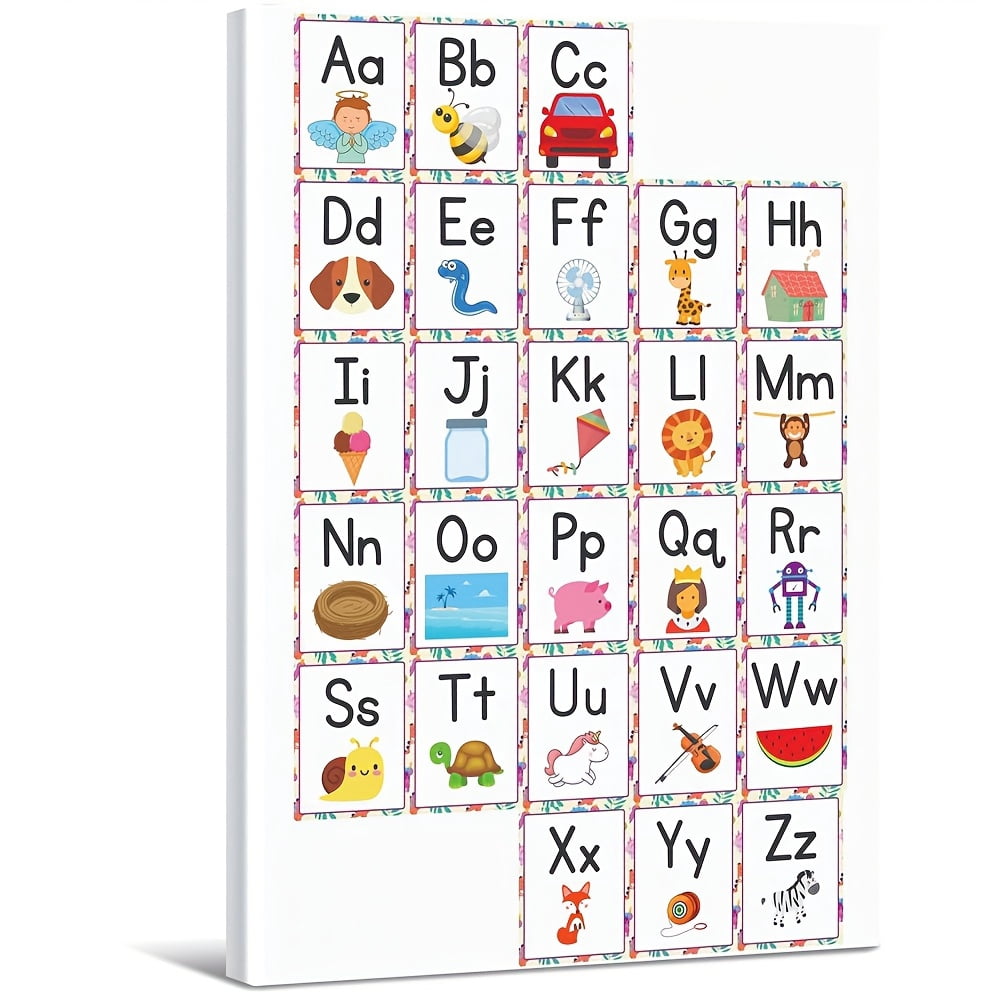 Kids' Alphabet With Corresponding Images. Large Wooden Framed Wall Art ...