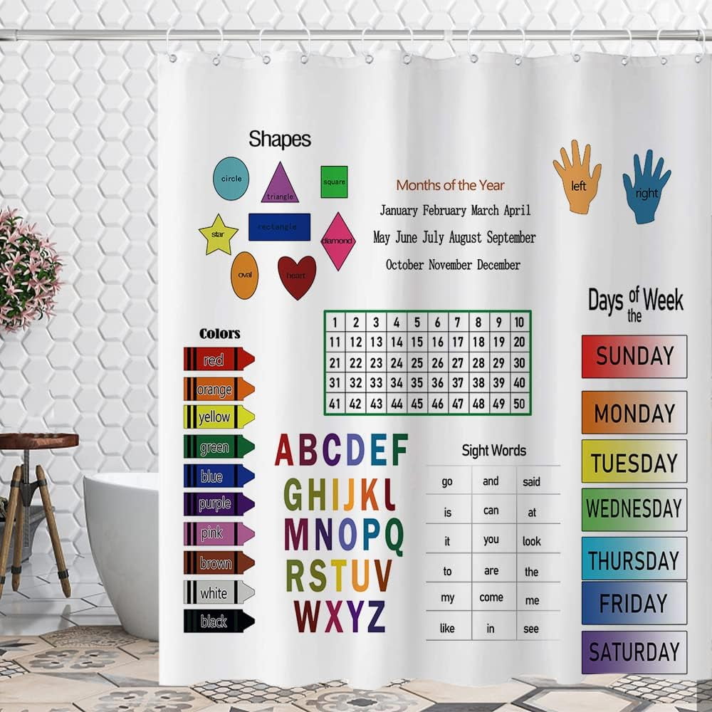 Kids Alphabet Shower Curtain Educational ABC Students Baby Learning ...