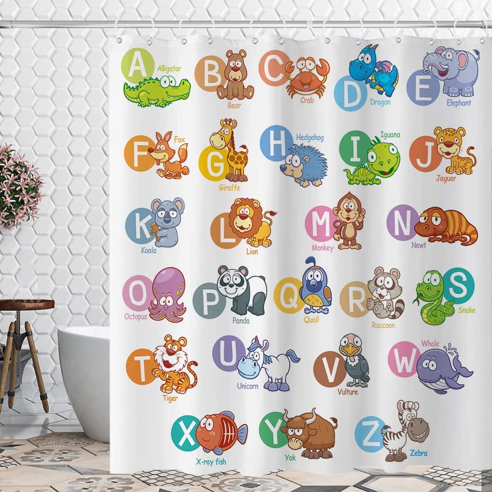Kids Alphabet Shower Curtain Educational ABC Students Baby Learning ...