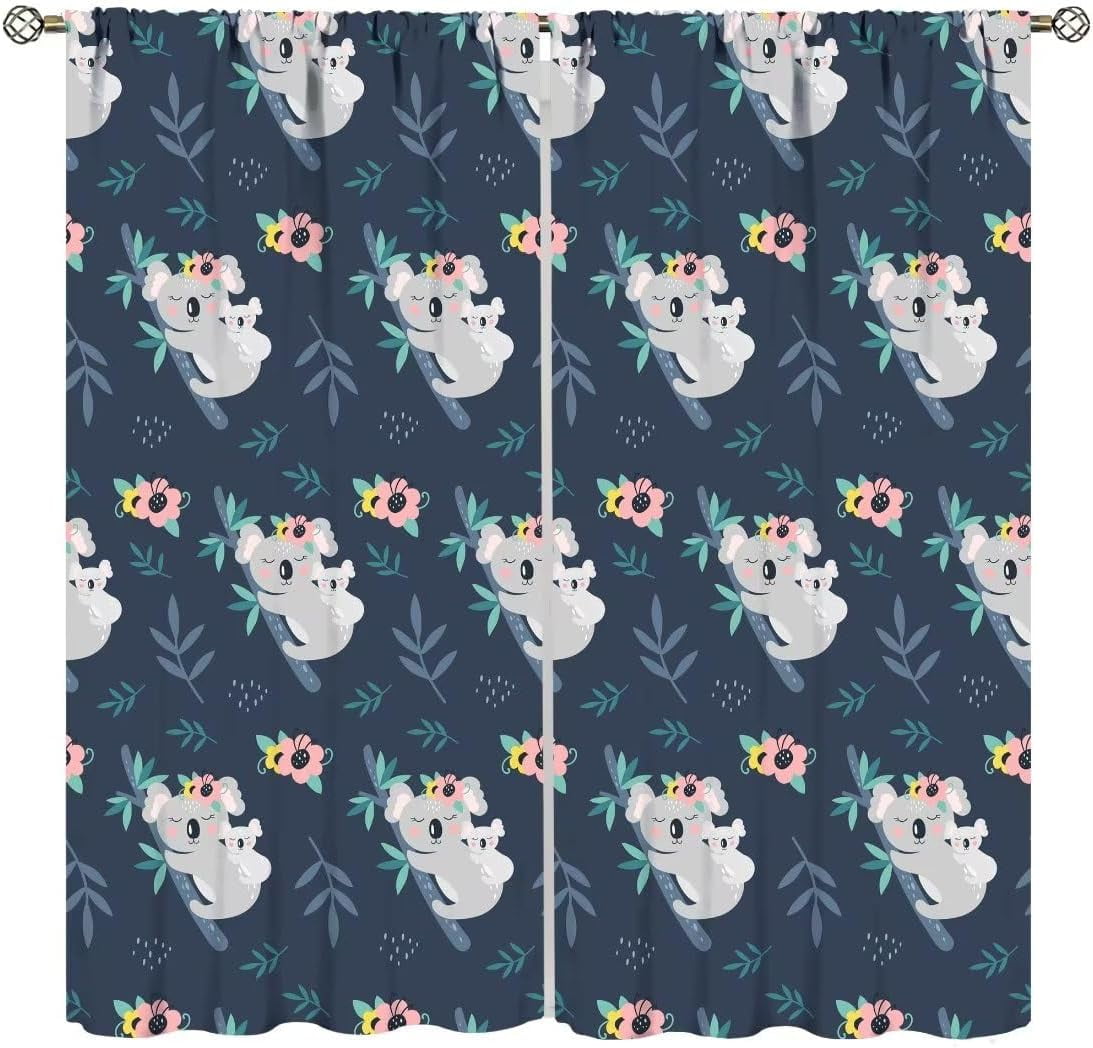 Kids Animal Curtains,Each Panel W21 x 63" L,Forest Wildlife Cartoon ...