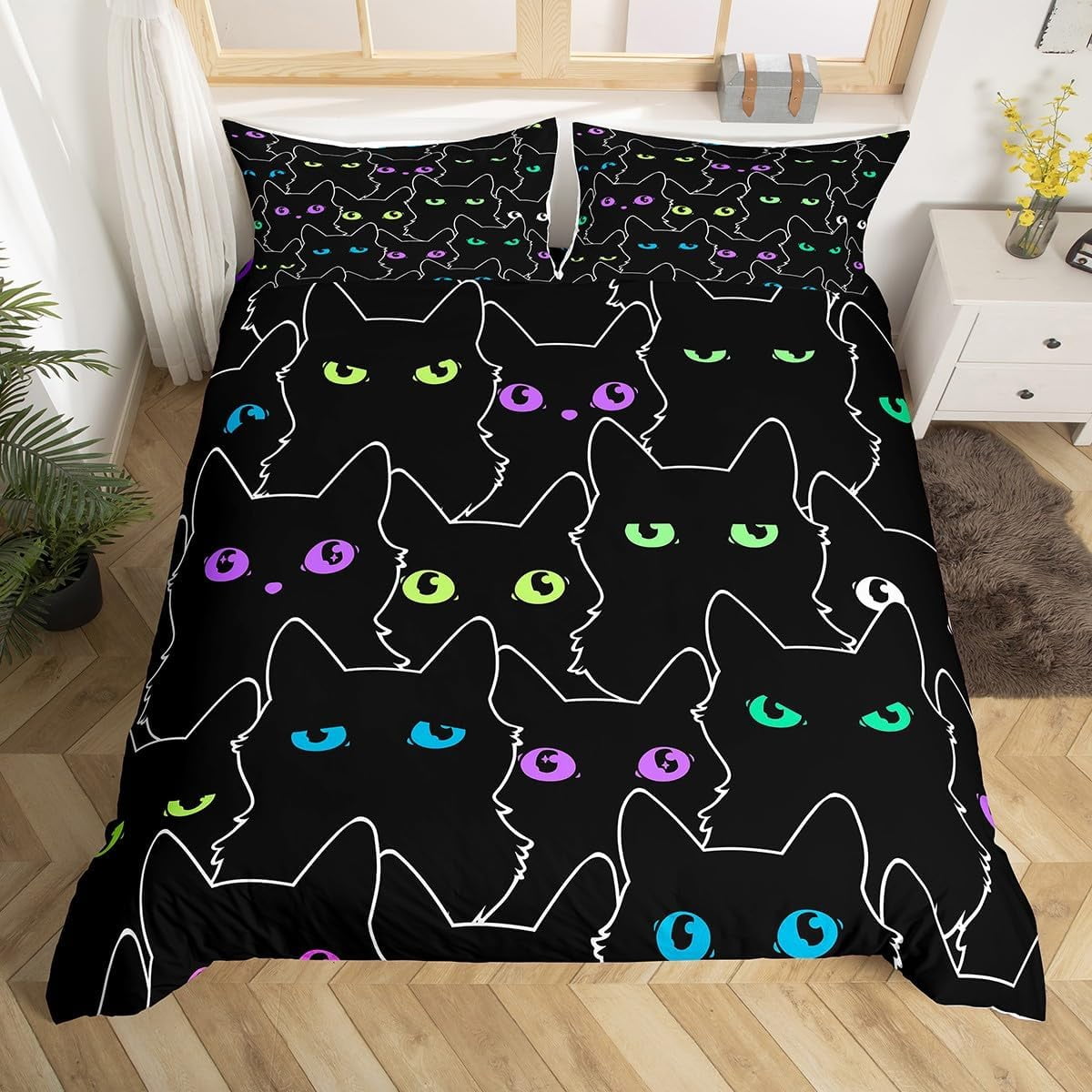 Kids Animal Toddler Comforter Cover Cartoon Cat Bed Set for Girls Boys ...