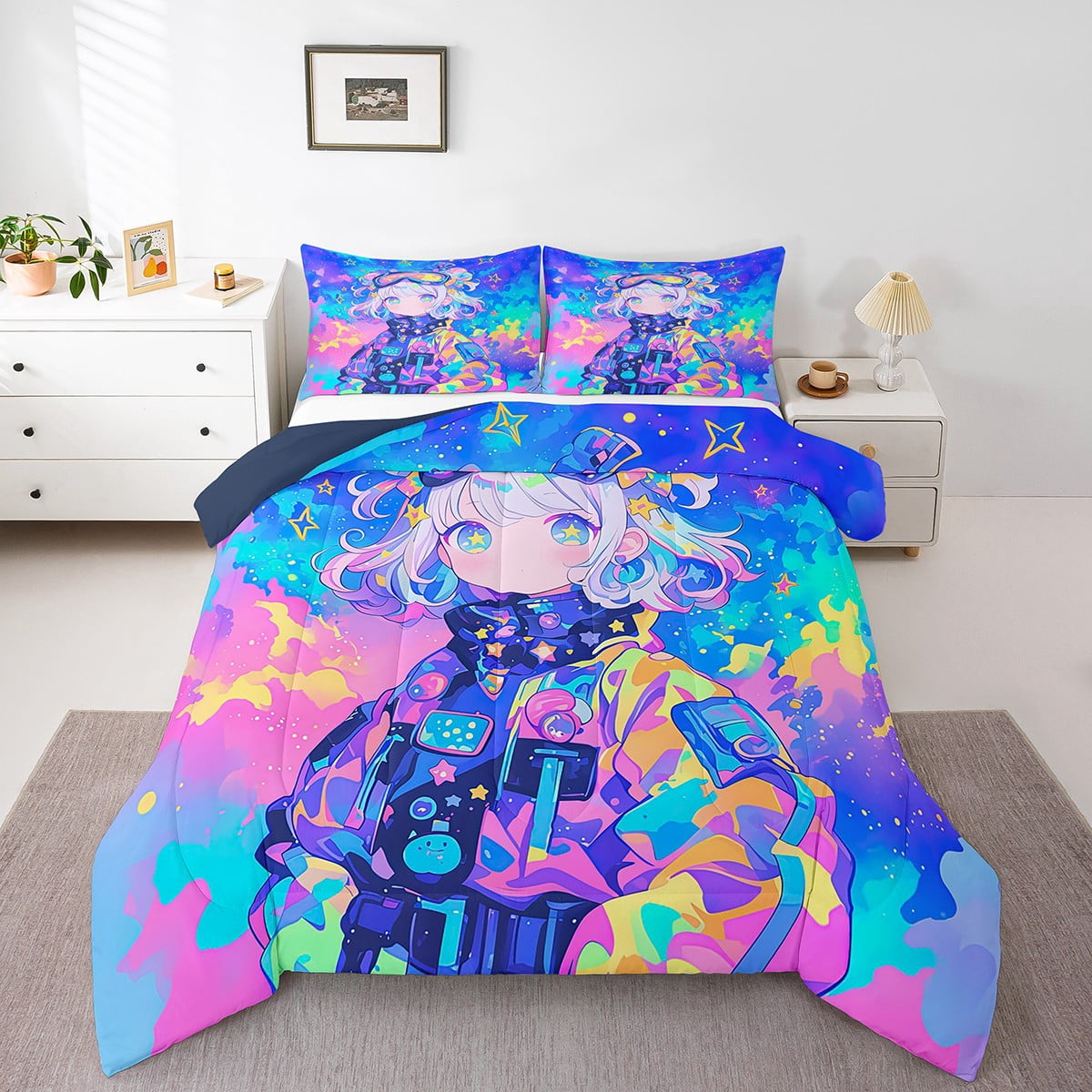 Kids Anime Girl Bedding Colorful Cartoon Anime Bedding Comforter Sets ...