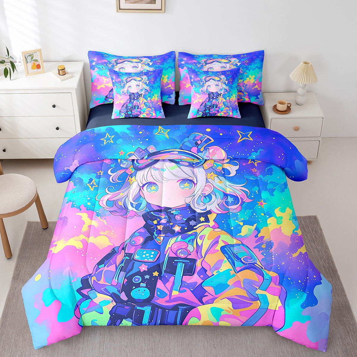 Kids Anime Girl Bedding Sets Colorful Cartoon Anime Comforter King ...