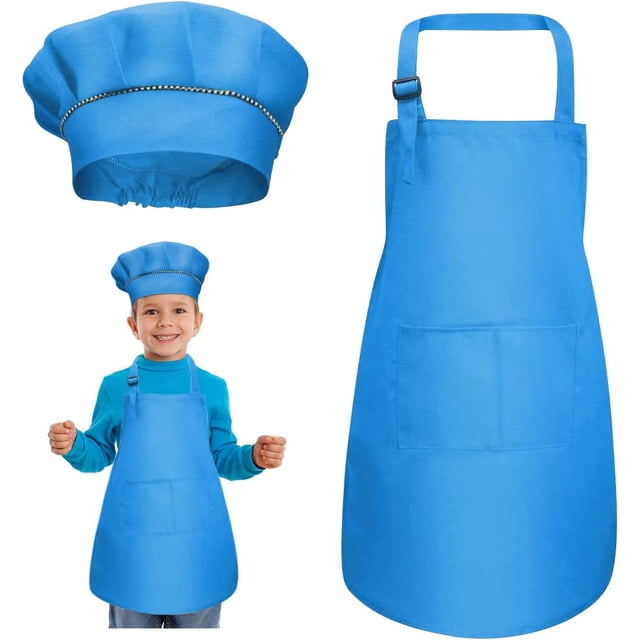 Kids Apron + Chef Hat Set, Children Adjustable Kitchen Chef Apron with ...