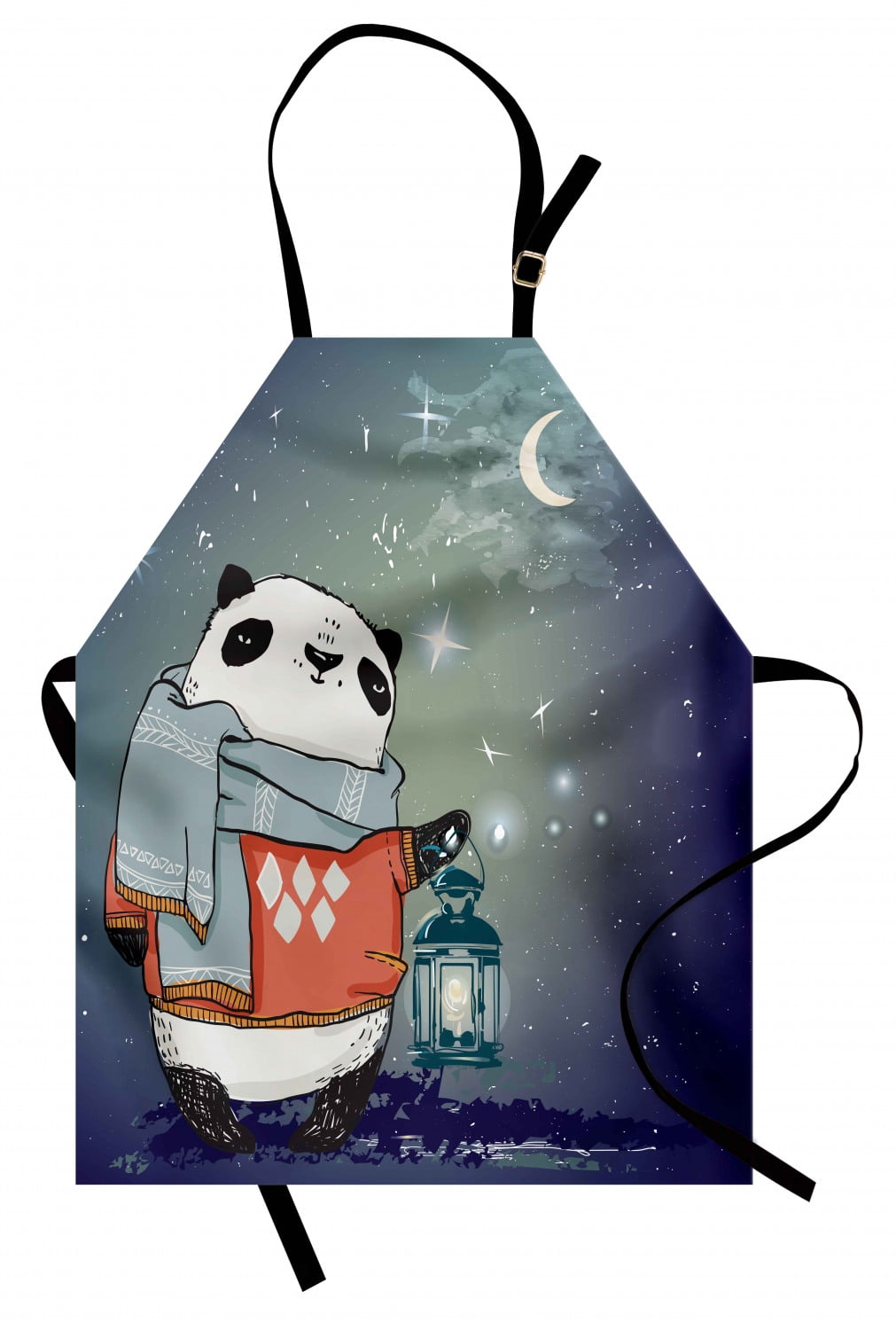 Kids Apron Panda Bear with a Scarf Outside in the Starry Winter Night ...