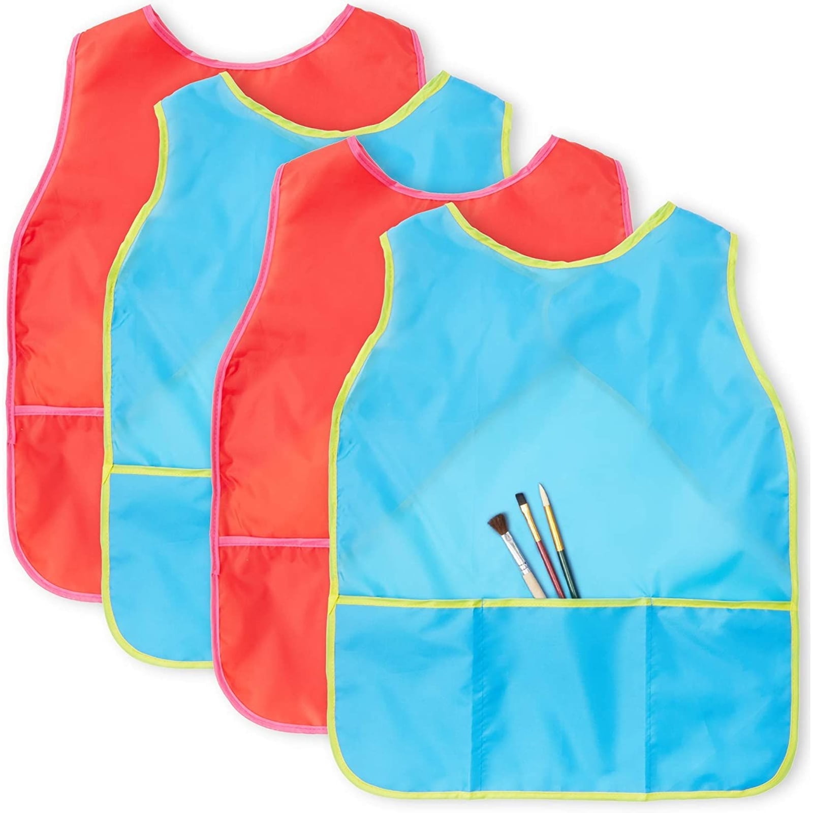Kids Apron, Waterproof Smock for Painting and Crafts (Red and Blue, 4 ...