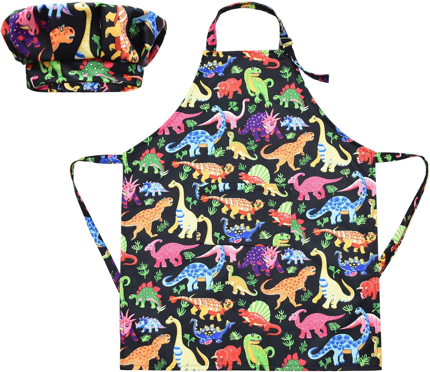 Kids Apron and Chef Hat Dinosaur Apron with Pocket Adjustable Chef ...