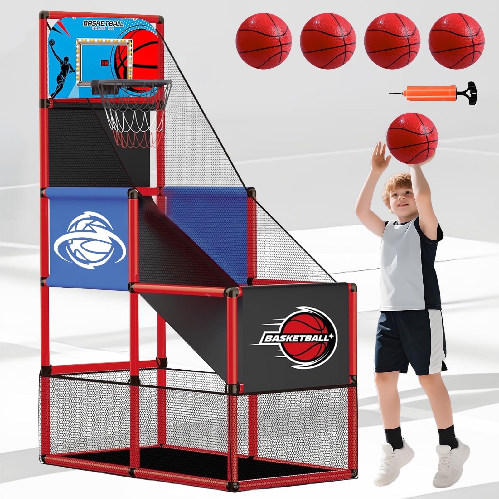 Syenll Kids Arcade Basketball Game Set, Basketball Hoop with 4 Balls ...