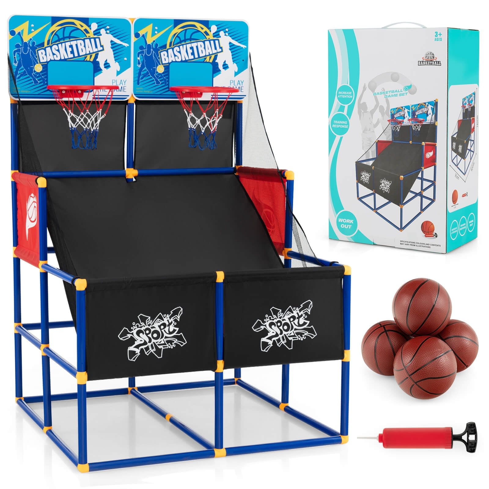 Kids Arcade Basketball Game Set with 4 Basketballs and Ball Pump ...