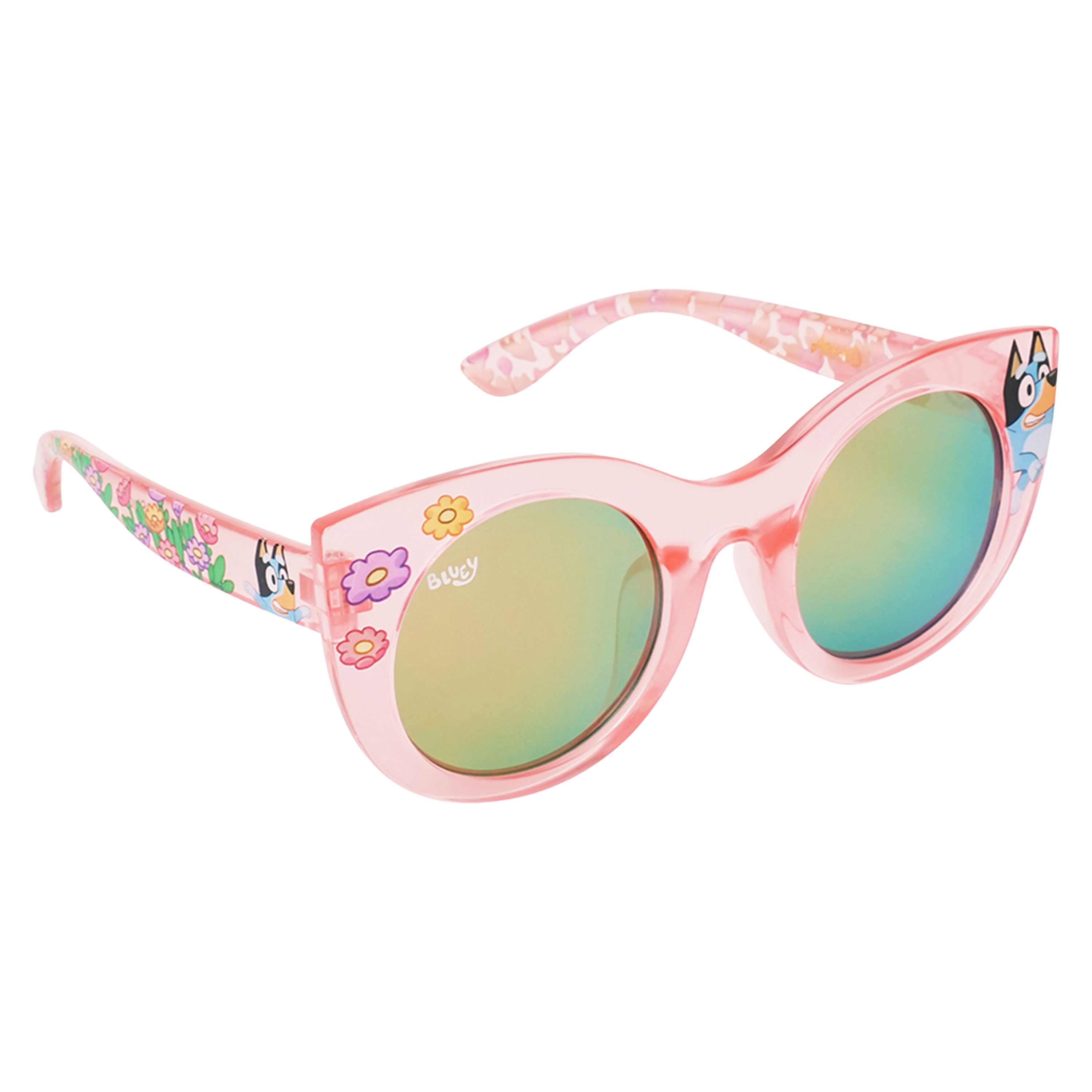 Bluey Kids Sunglasses Pink Glitter Cat-Eye Frame With Flowers By Arkaid ...