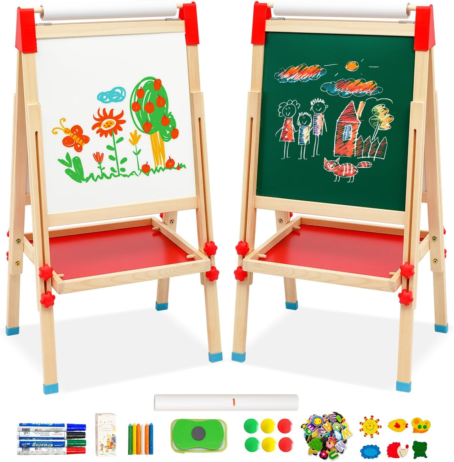 Kids Art Easel with Paper Roll Art Standing Easel Double-Sided ...
