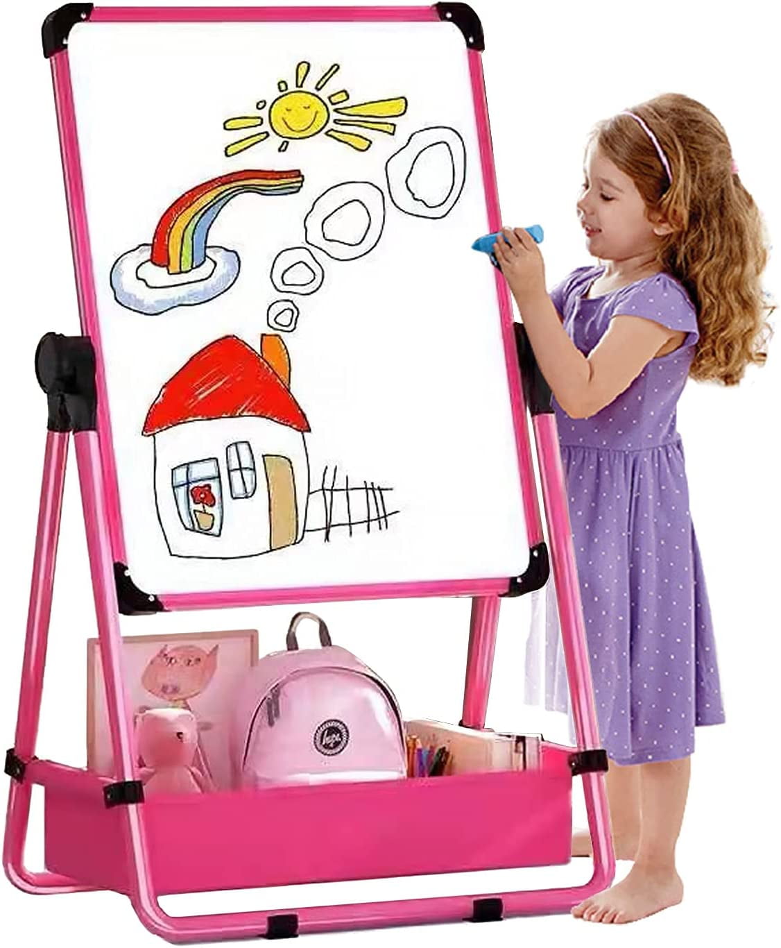 Kids Art Easel with 29.5inch-44inch Height Adjustable Whiteboard ...
