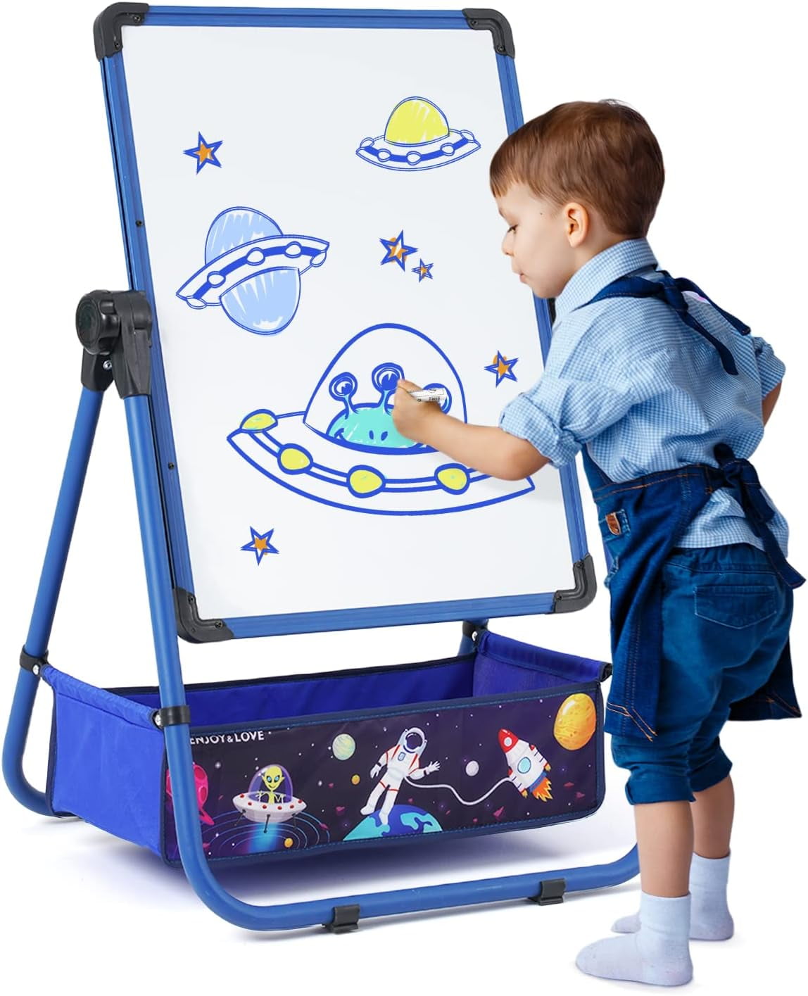 Kids Art Easel with 29.5inch-44inch Height Adjustable Whiteboard ...