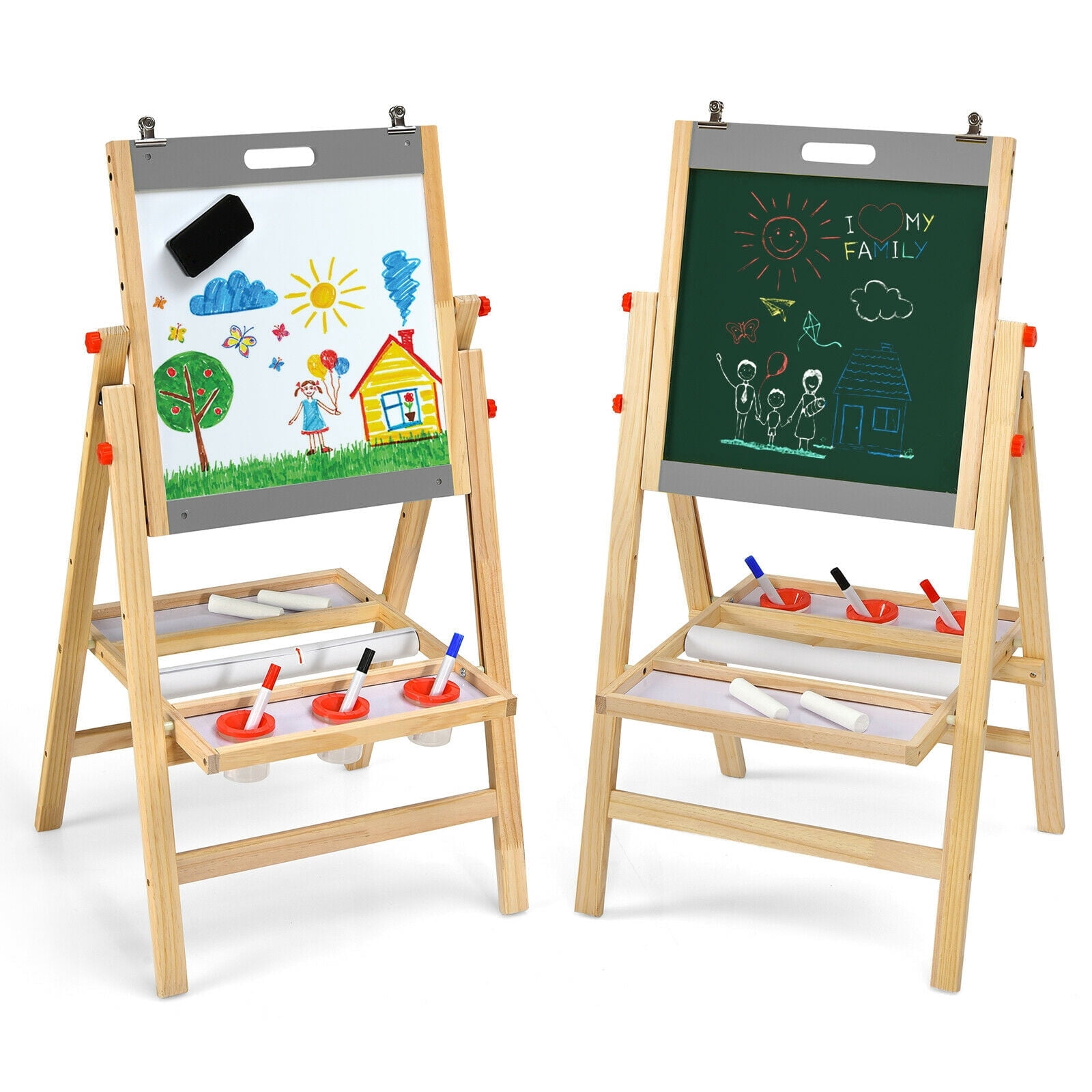 Kids Art Easel with Paper Roll Double Sided Chalkboard and Whiteboard ...