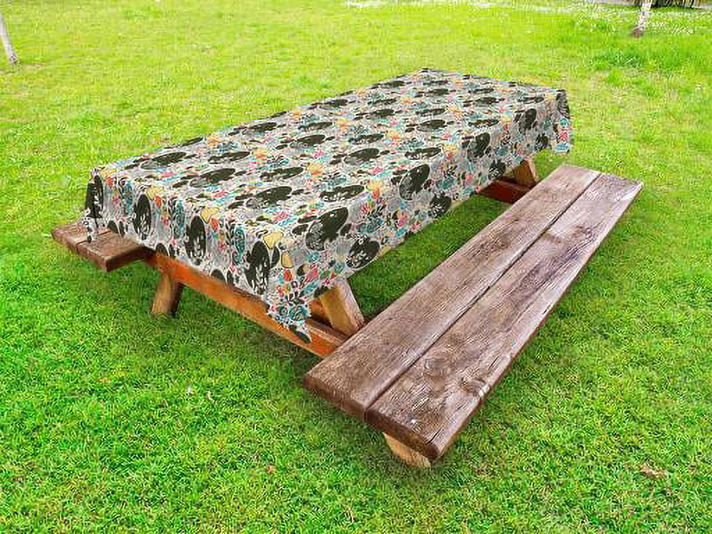 Kids Art Outdoor Tablecloth, Pattern with Birds Flowers and Geometrical ...