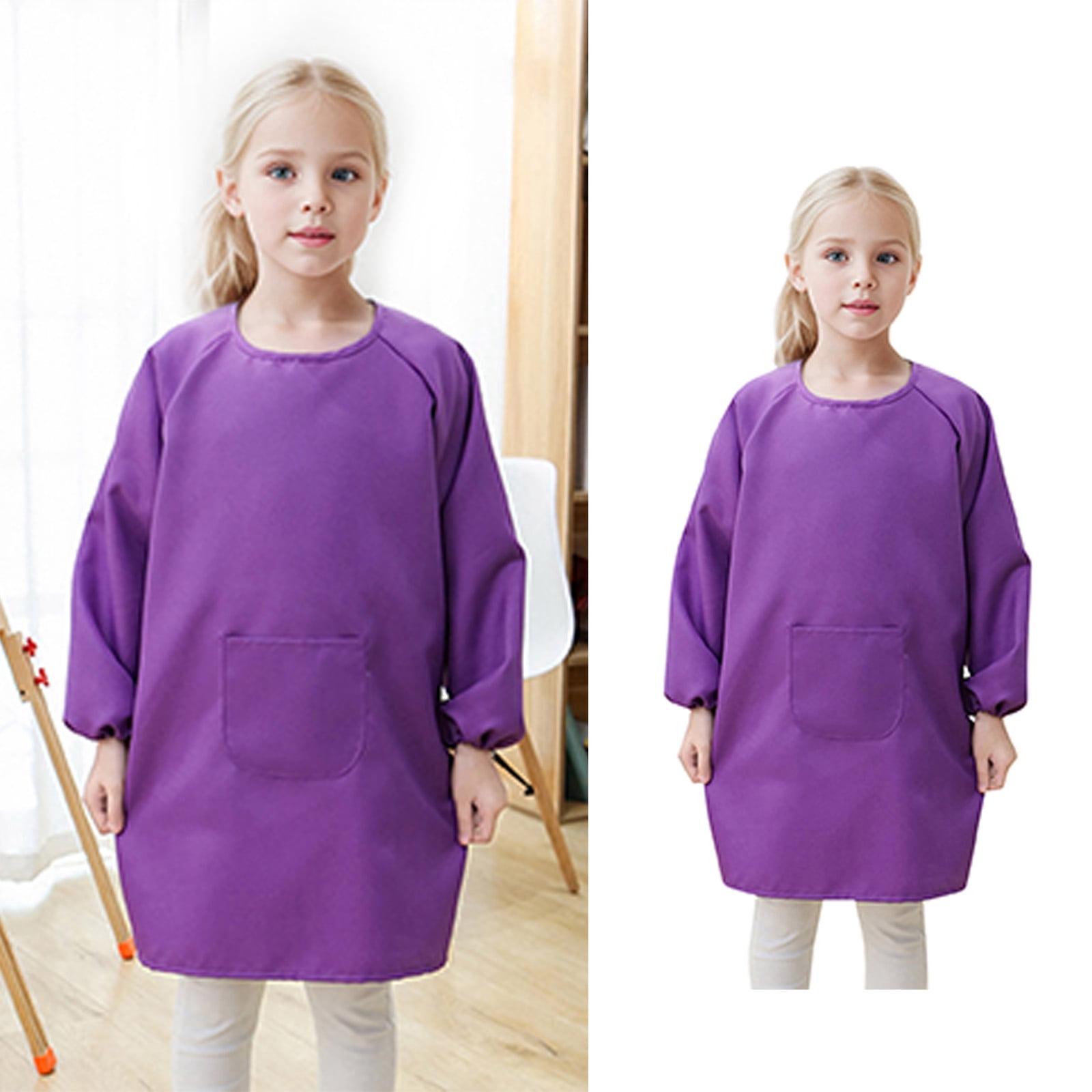 Kids Art Smock Apron For Painting Long Sleeve Purple Apron With One ...