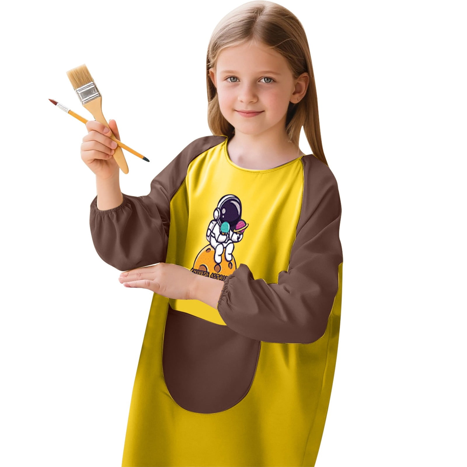 Kids Art Smock Aprons For Painting Long Sleeve Yellow Smock With One ...