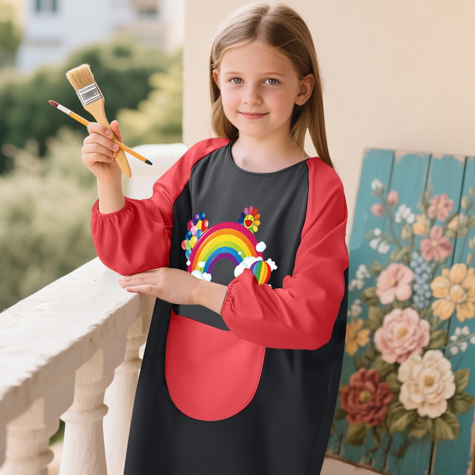 Kids Art Smock Artist Apron For Painting Long Sleeve Black Smock With ...