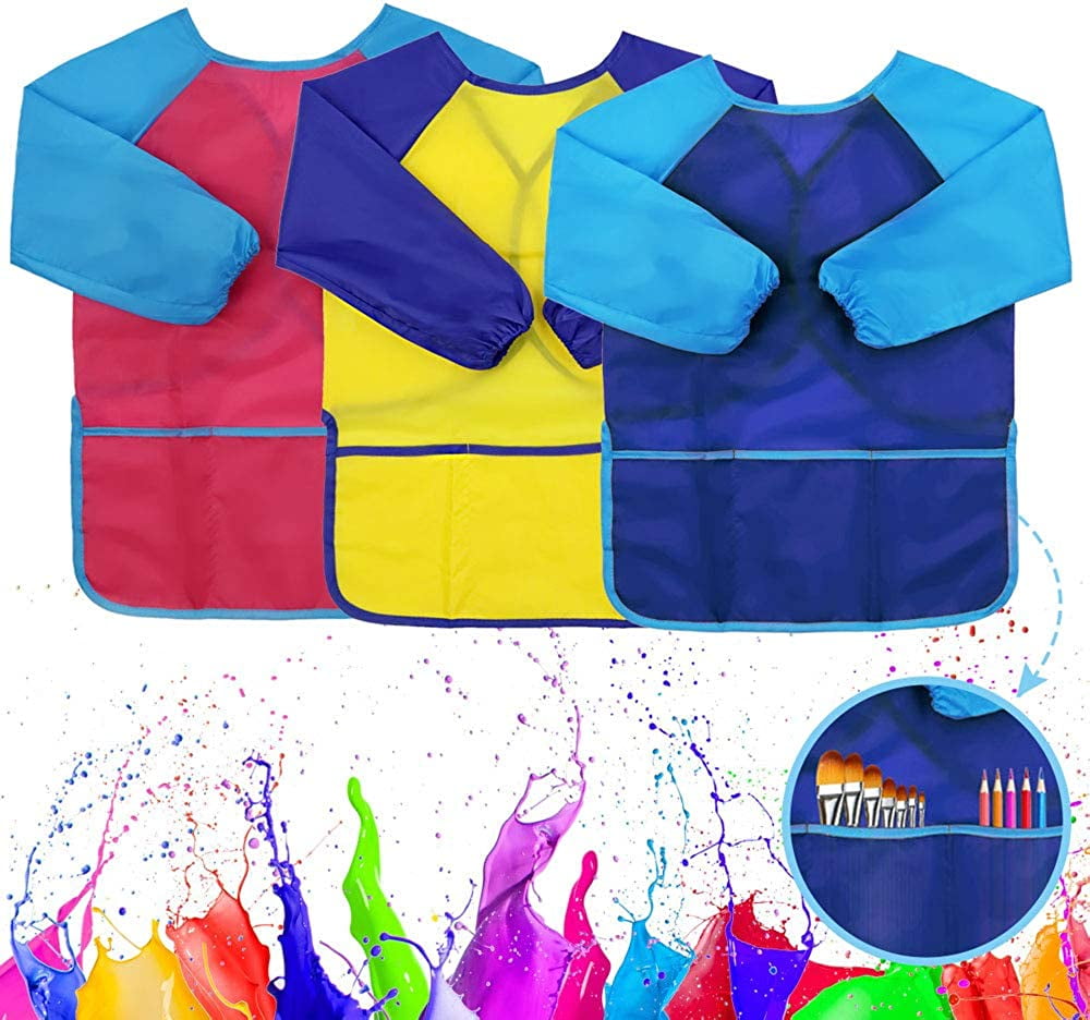 Kids Art Smocks 3 Pack Painting Smock with Long Sleeve and 3 Pockets ...